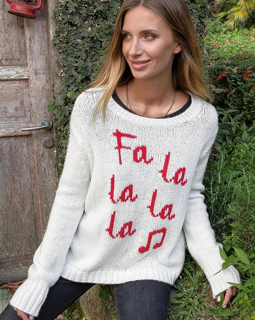 SALE - Fa La La Crew Chunky Sweater - Pure Snow Red Ginger | Wooden Ships