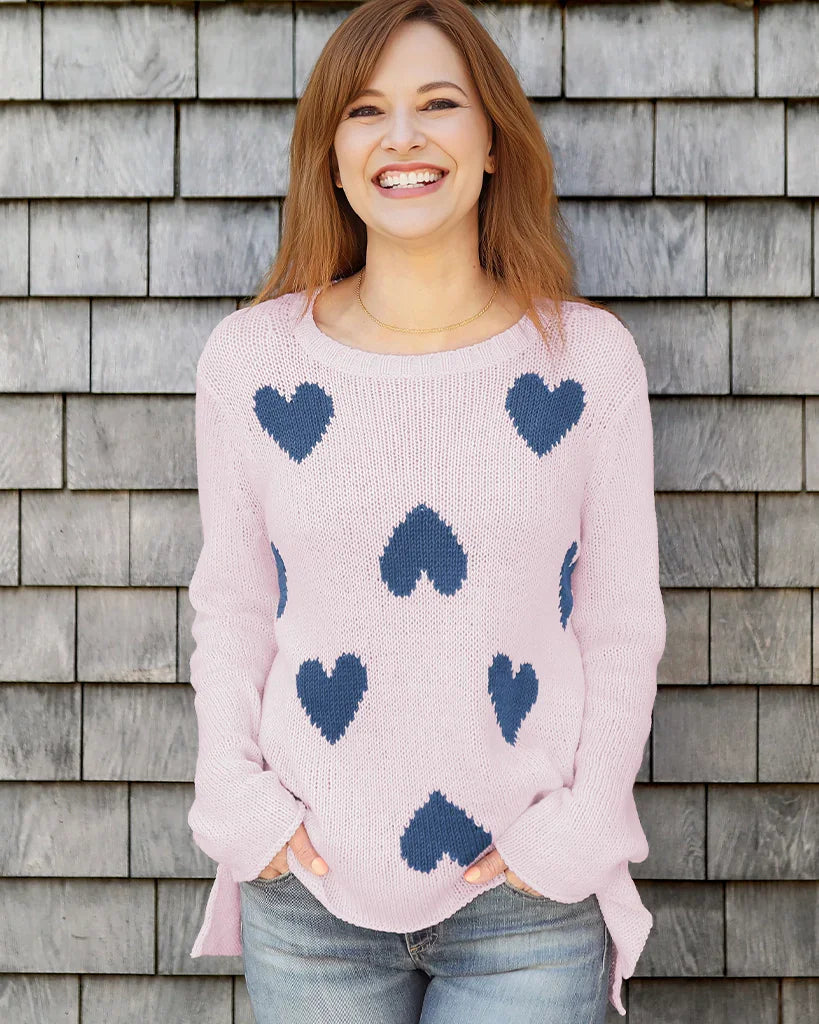 SALE - Bewitched Crew Cotton Sweater - Pink Whim Indigo | Wooden Ships