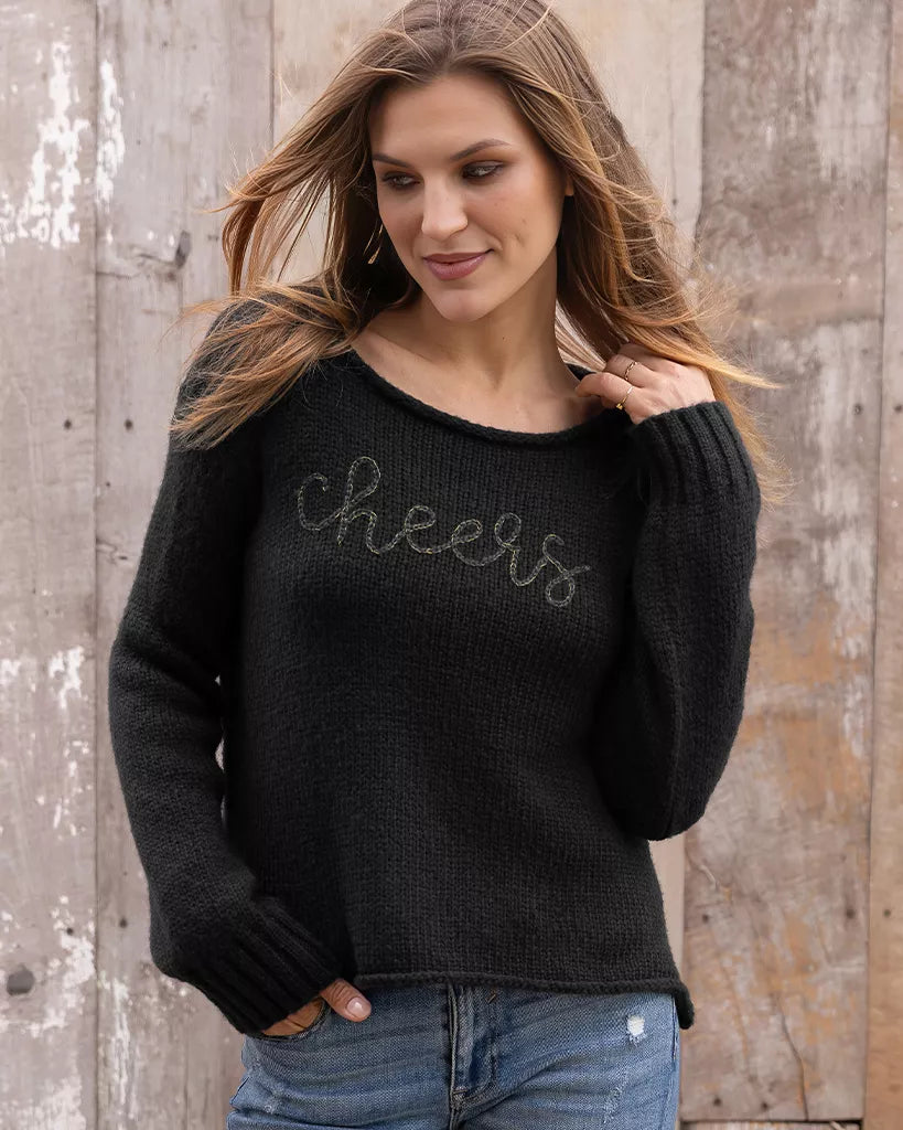 SALE - Cheers Luxe Crew Chunky Sweater - Black Gold Marl | Wooden Ships