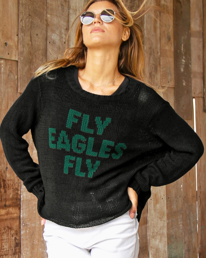 Fly Eagles Fly Crew Cotton Sweater - Black Gemstone Pine | Wooden Ships