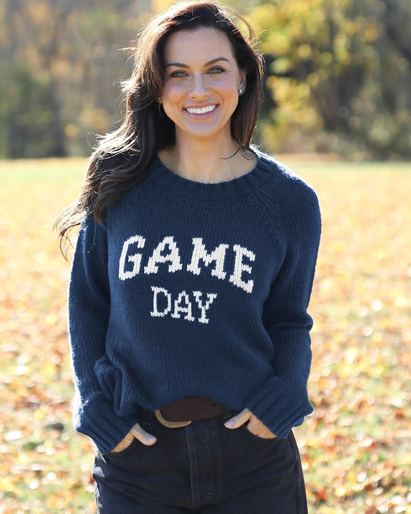 SALE - Game Day Raglan Crew Chunky Sweater - Highline Blue Pure Snow ...