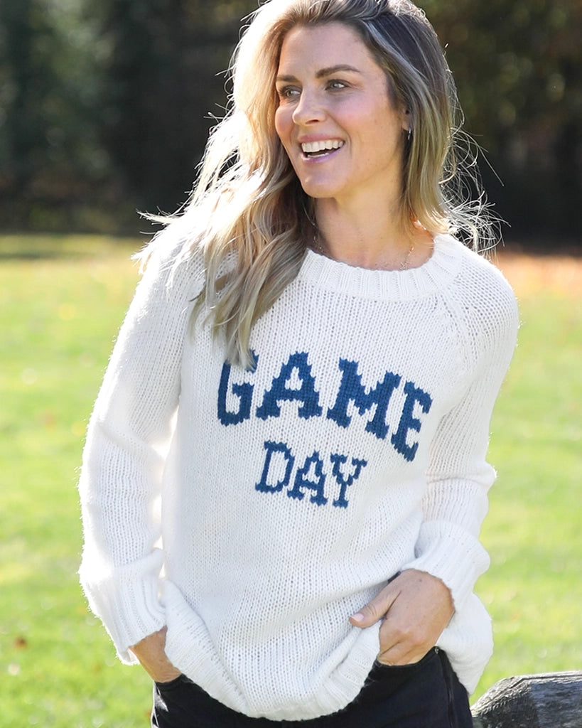 Game Day Raglan Crew Chunky Sweater - Pure Snow Riverside | Wooden Ships