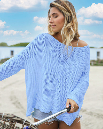 Key West Crew Cotton Sweater - Beach Sky | Wooden Ships