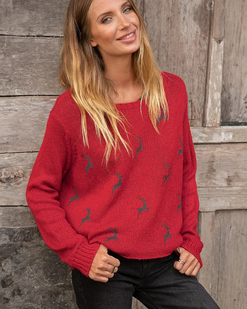 SALE - Mini Reindeer Crew Lightweight Sweater - Red Ginger Bold Ink ...
