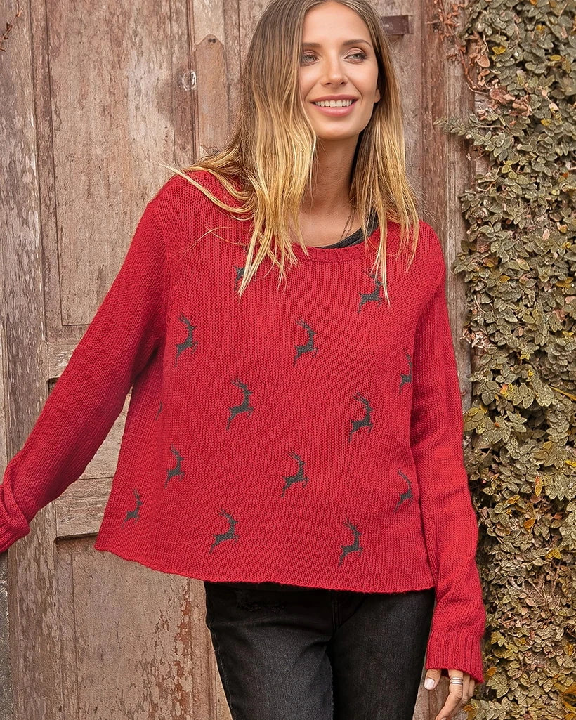 SALE - Mini Reindeer Crew Lightweight Sweater - Red Ginger Bold Ink ...