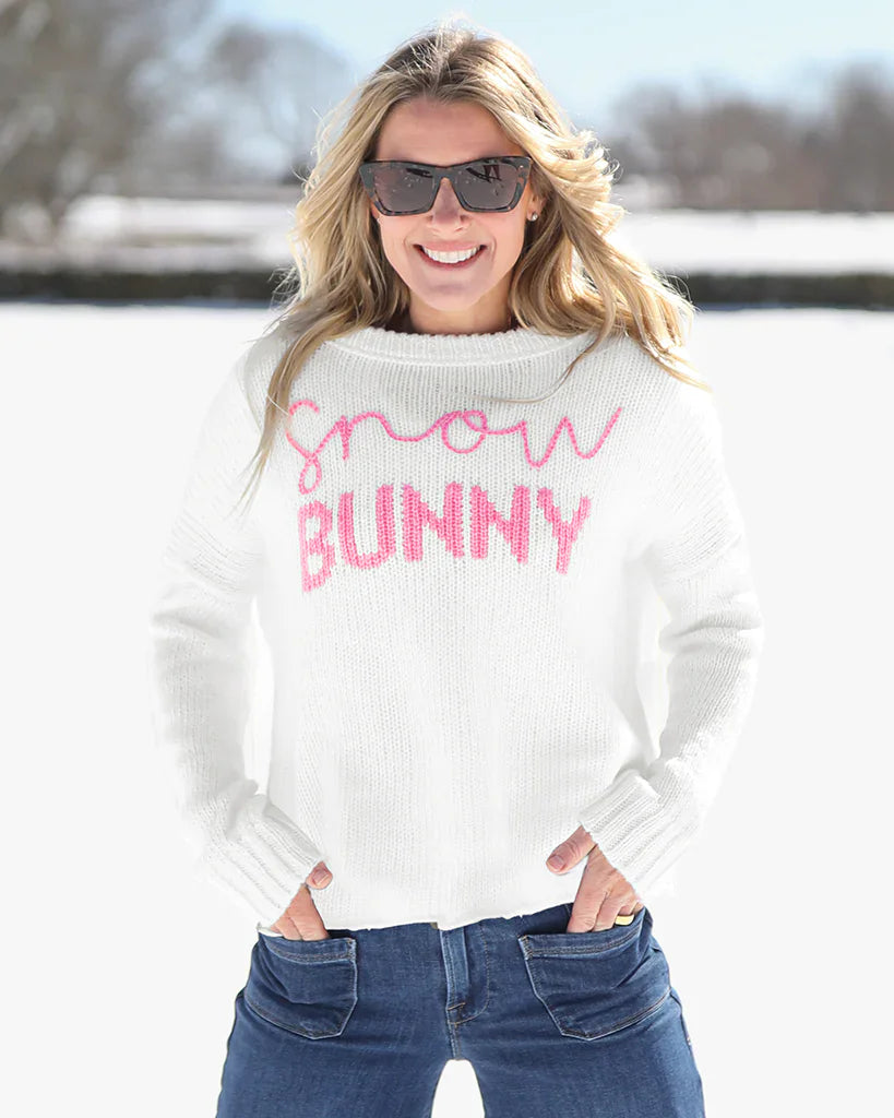 Snow Bunny Cropped Crew Chunky Sweater - Pure Snow Pretty Pink | Wooden ...
