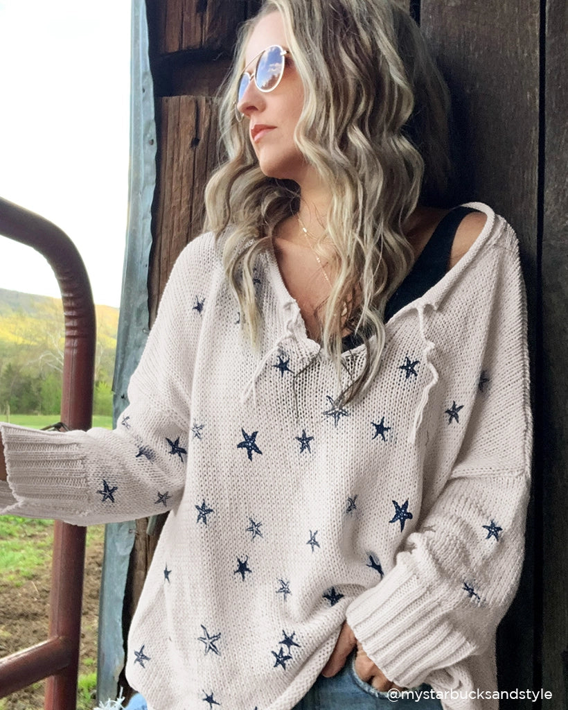 Mini Starfish Printed Top Cotton Sweater - Blush Champagne Darkest ...